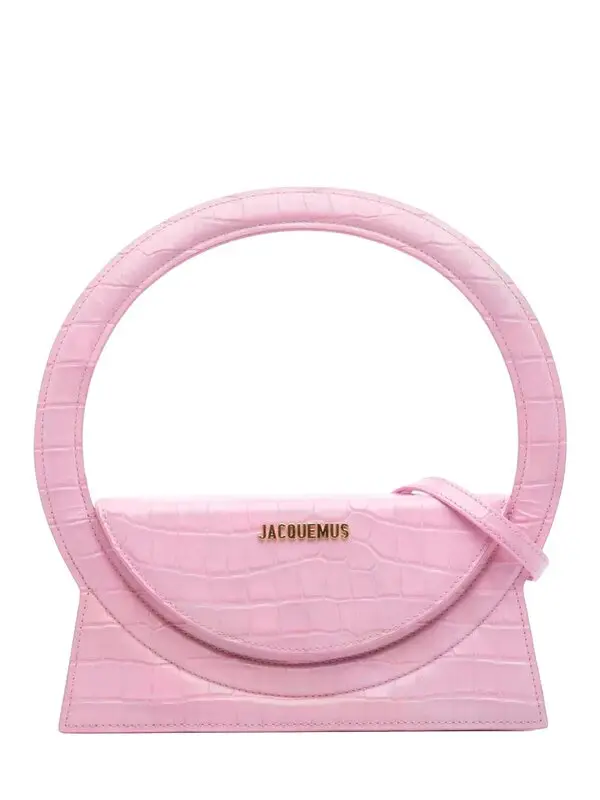 Jacquemus Le Sac Rond Crocodile Embossed Satchel - Pink