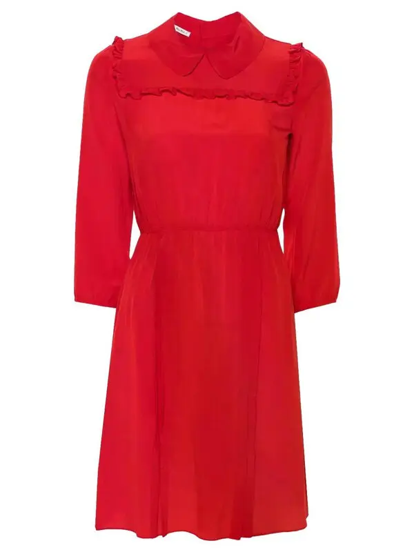 Miu Miu 2000s Ruffled Silk Dress - Red
