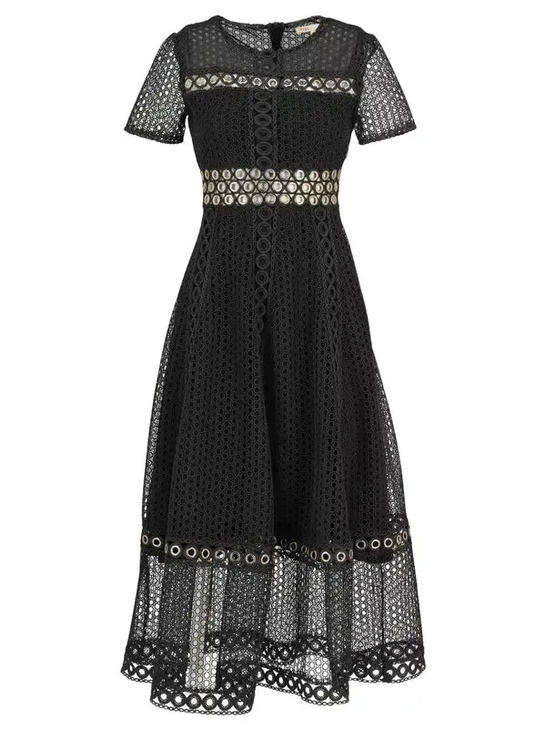 Maje Eyelet-detail Lace Midi Dress - Black