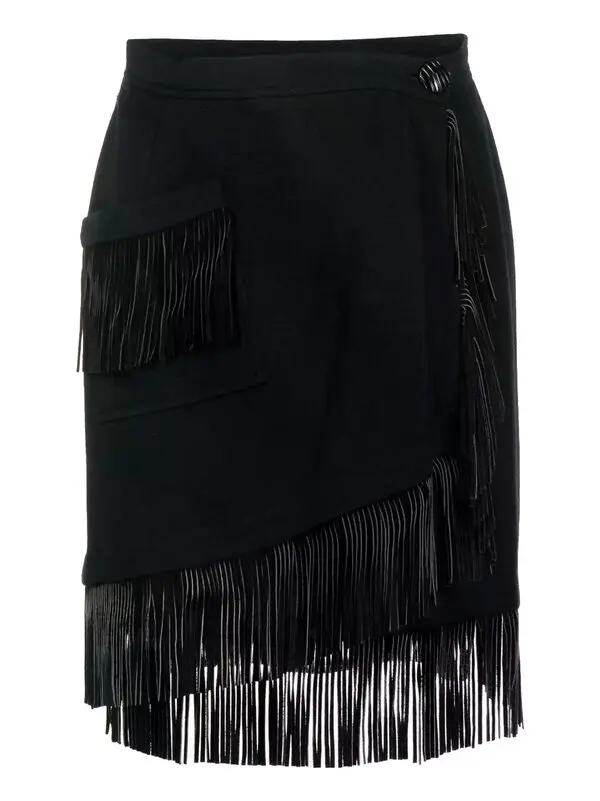 Saint Laurent 1970s Fringed Wool Skirt - Black