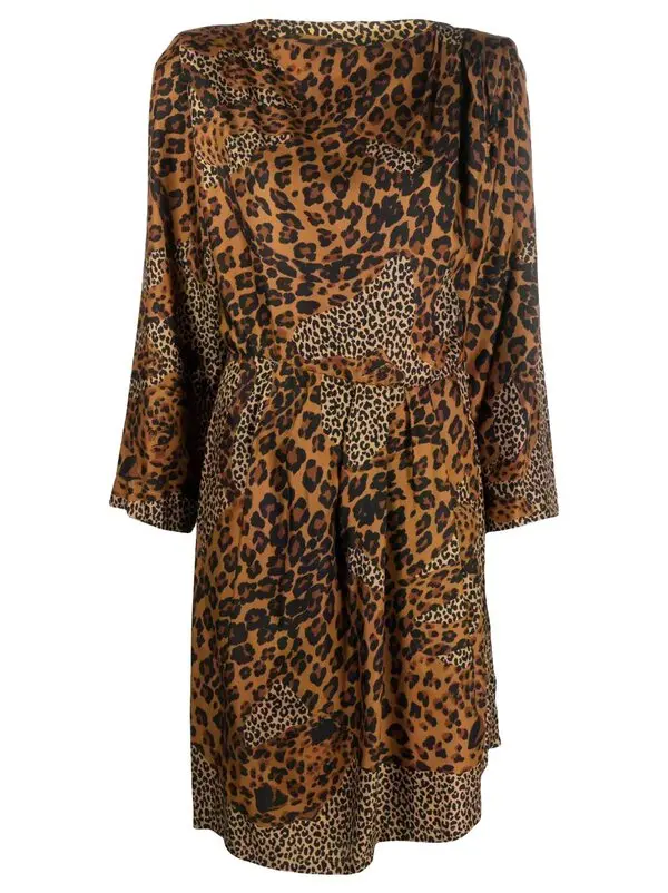 Saint Laurent 1980s Leopard Print Silk Dress - Brown