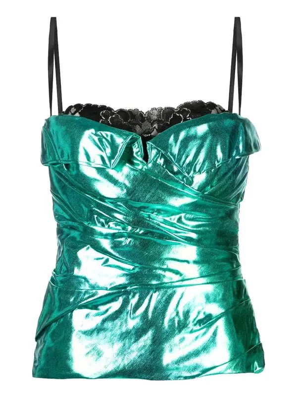 Dolce & Gabbana 2000s Metallic Ruched Top - Green