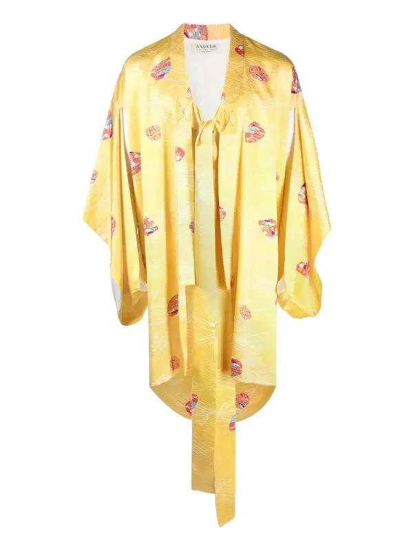A.N.G.E.L.O. VINTAGE CULT 1990s Beach Print Silk Coat - Yellow