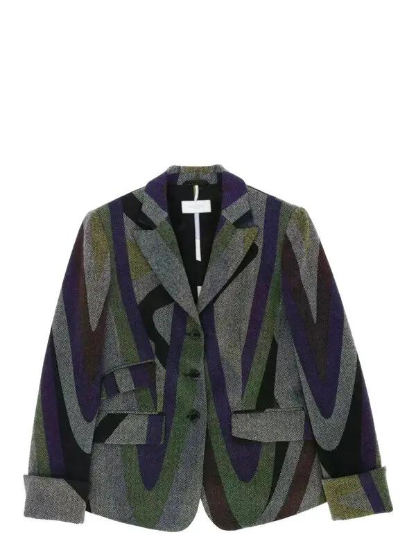 Emilio Pucci Pre-owned Wave-print Wool Blazer - Grey