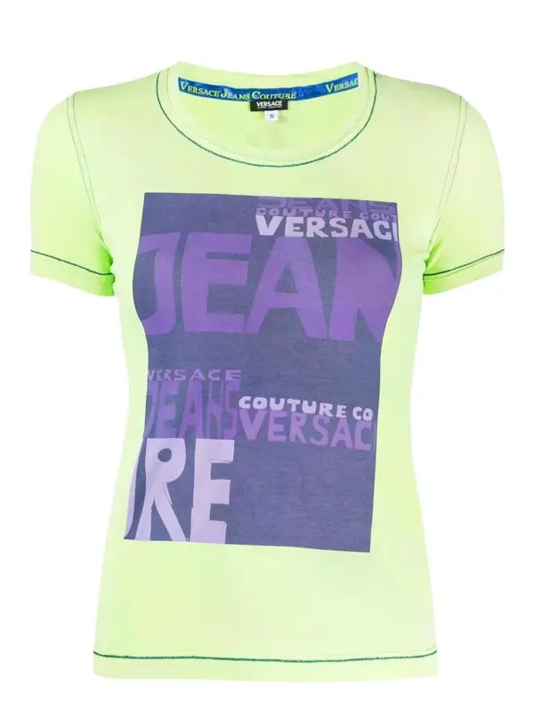 Versace 2000s Logo-print Round-neck T-shirt - Green