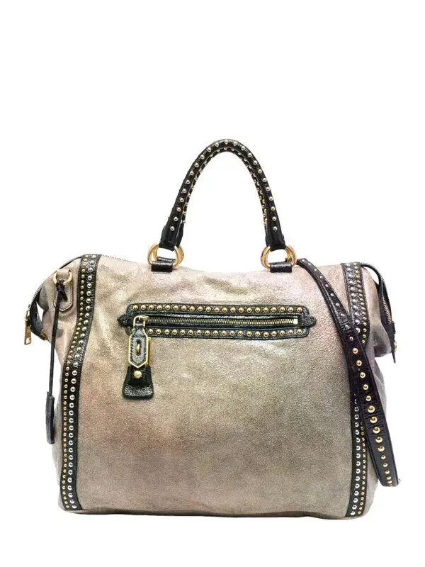 Prada 2010s Stud-embellished Zipped Two-way Bag - Neutrals