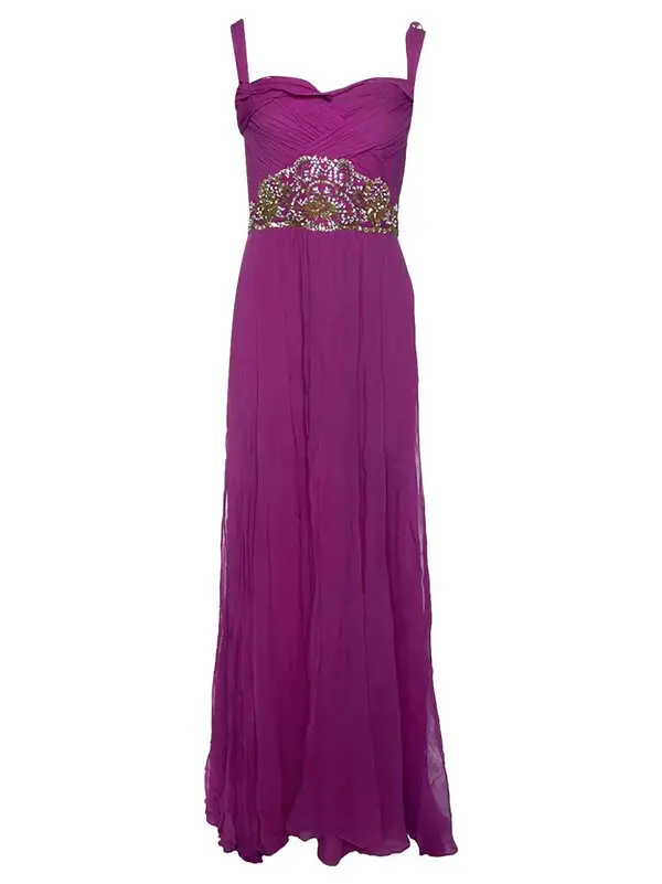 Marchesa Beaded-waistband Maxi Dress - Purple