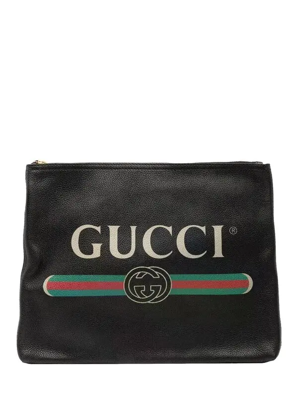 Gucci Medium Leather Logo Portfolio Clutch Bag - Black
