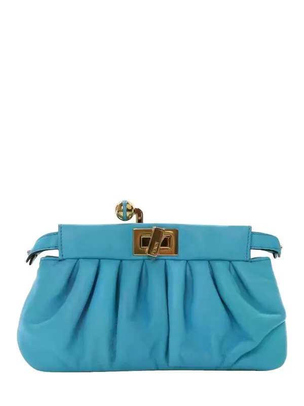 Fendi Nappa Peekaboo Click Clutch On Strap Crossbody Bag - Blue
