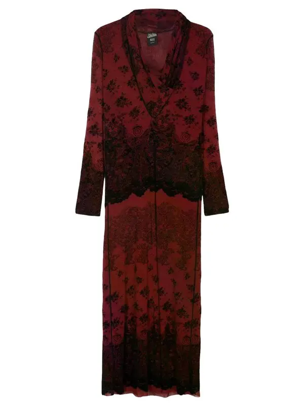Jean Paul Gaultier 1990s Floral Velvet-detail Dress - Red