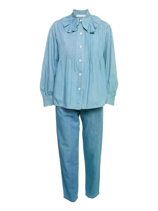 Chloé 2022 Ruffled Pleated Denim Set - Blue