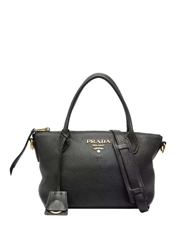Prada Vitello Daino Zip Top Satchel - Black