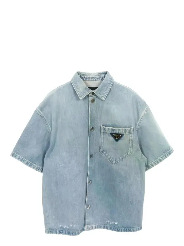 Prada 2010s Logo-plaque Denim Shirt - Blue