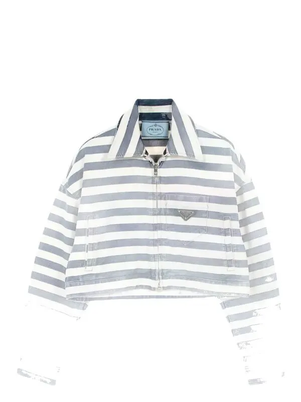 Prada Striped Cotton-denim Jacket - White