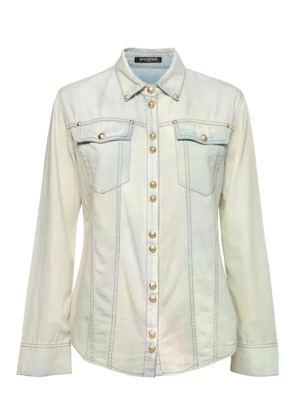 Balmain Long-sleeved Patch-pockets Shirt - Blue