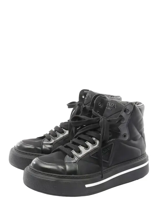 Prada Re-nylon Quilted High-top Leather Sneakers - Black