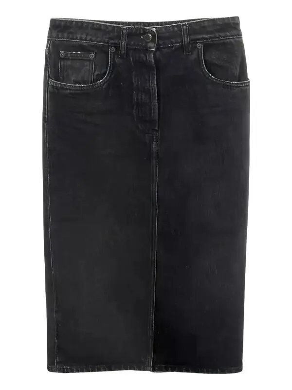Prada Triangle-logo Denim Midi Skirt - Black