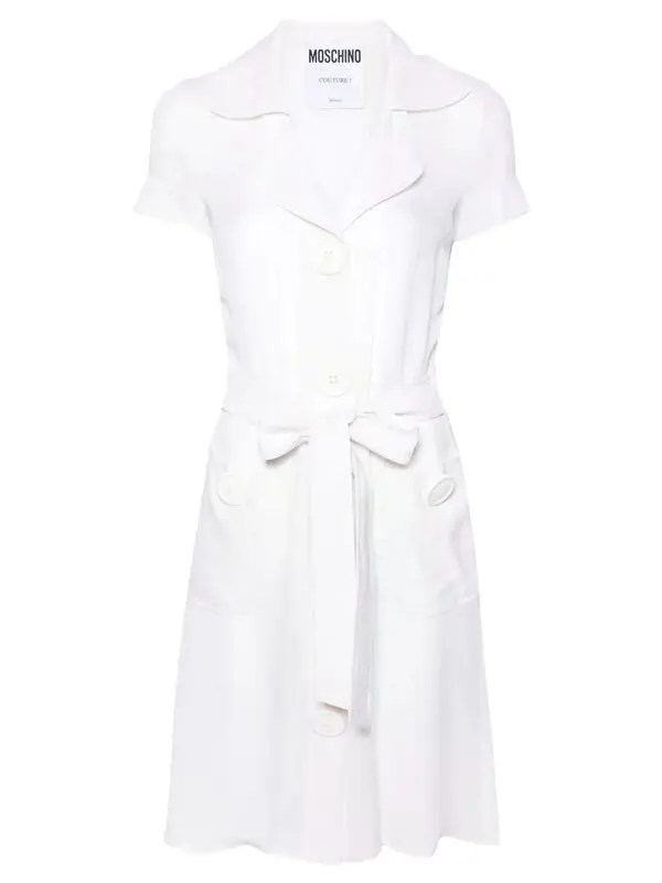 Moschino 2000s Notched-lapels Belted Midi Dress - White