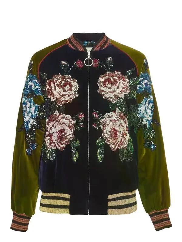 Gucci Sequin-embellished Floral Bomber Jacket - Blue