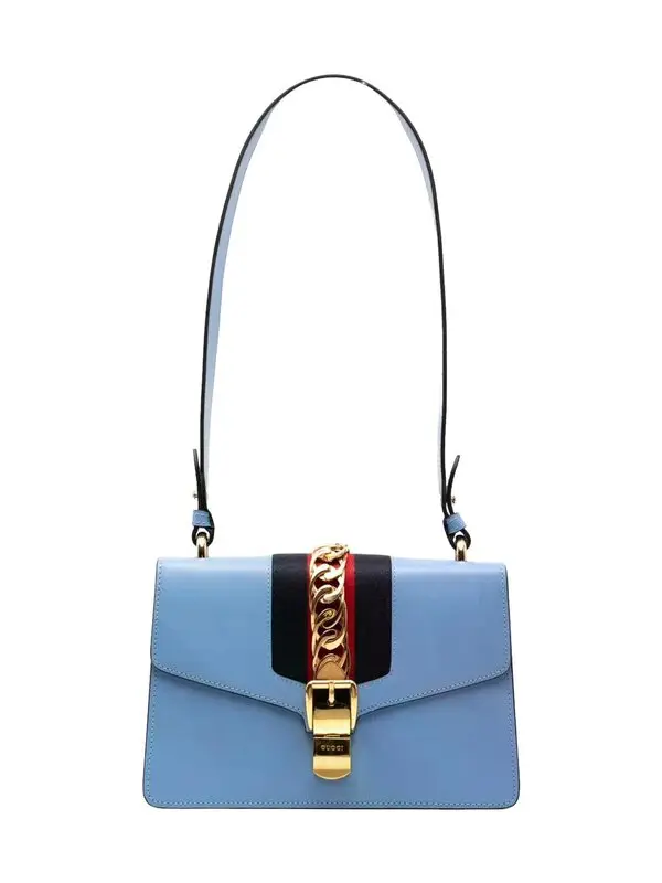 Gucci Small Leather Sylvie Web Satchel - Blue
