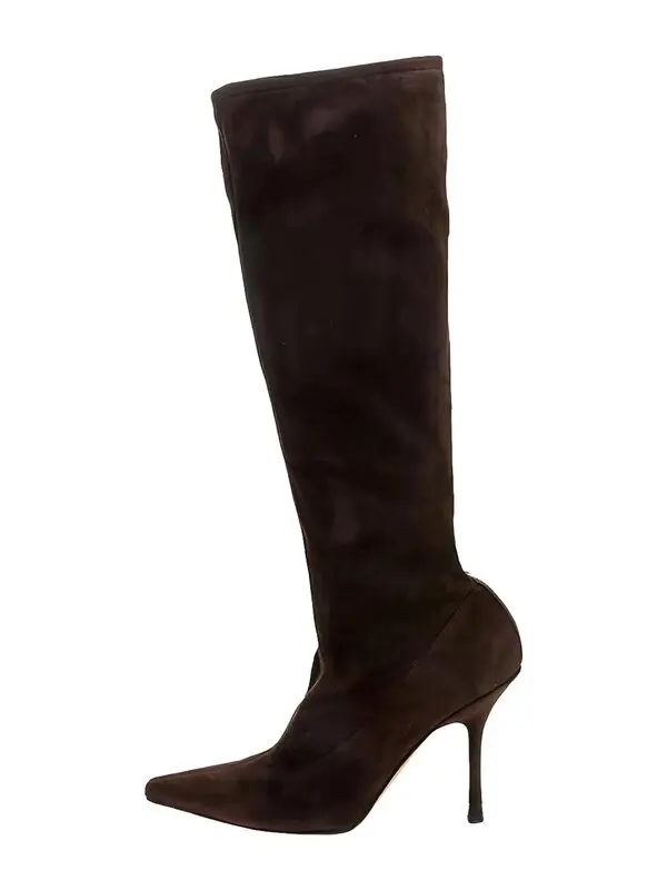 JIMMY CHOO 105mm Pointed-toe Suede Knee-high Boots - Brown