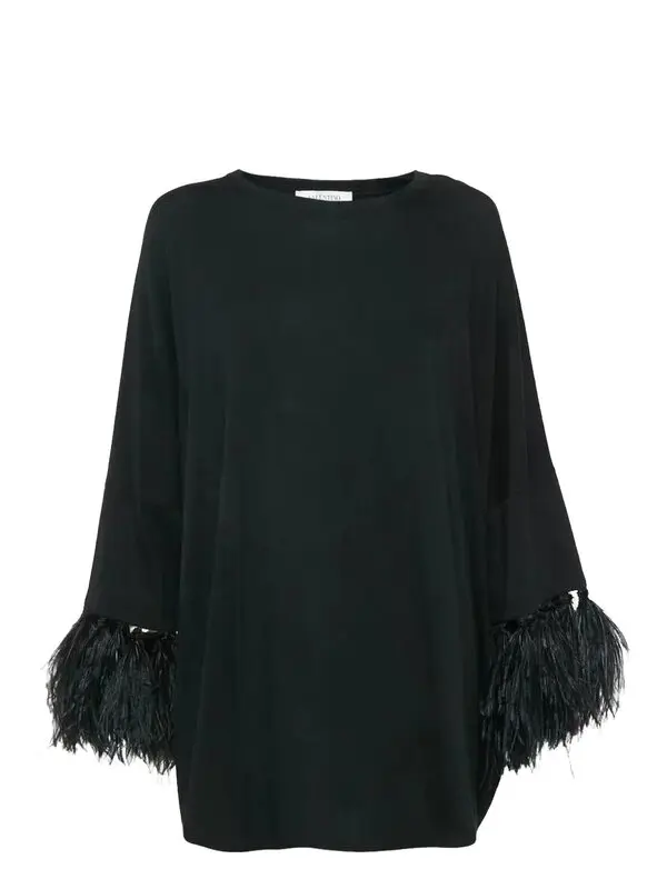 Valentino Garavani Feather-detail Cotton Top - Black
