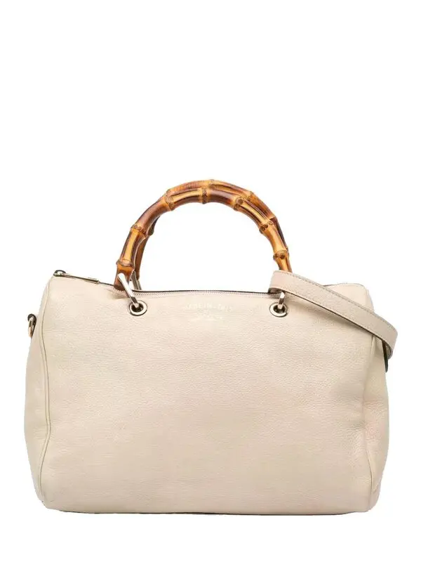 Gucci Calfskin Bamboo Shopper Boston Bag - White