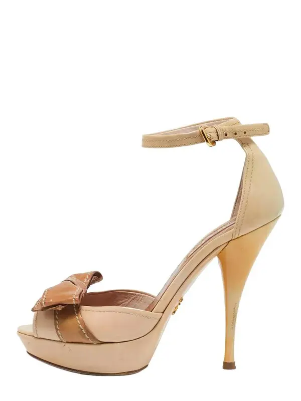Prada Leather Heeled Sandals - Neutrals