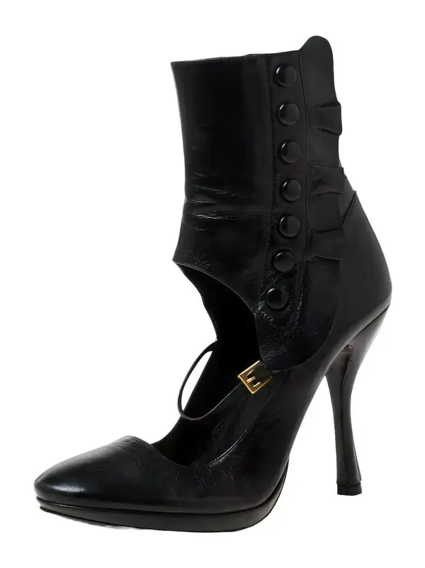 Prada Leather Heeled Boots - Black