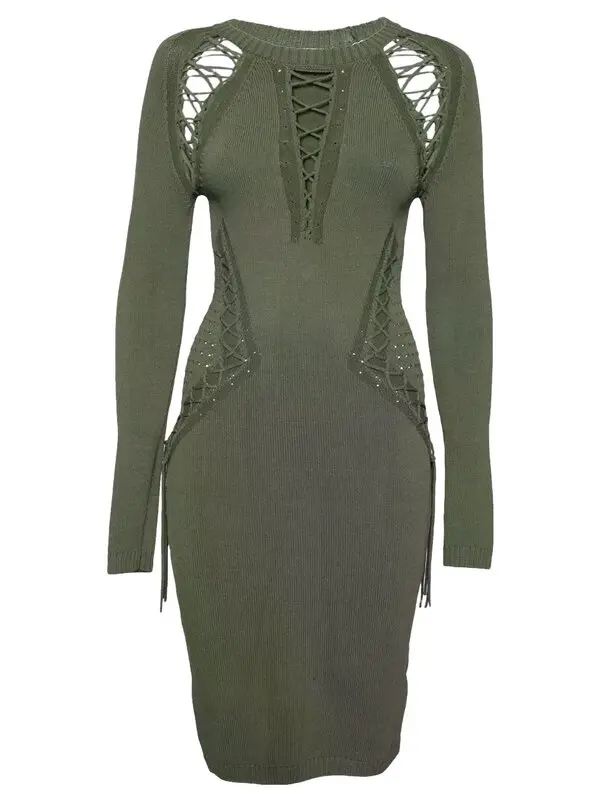 Ronny Kobo Lace-up Knitted Dress - Green