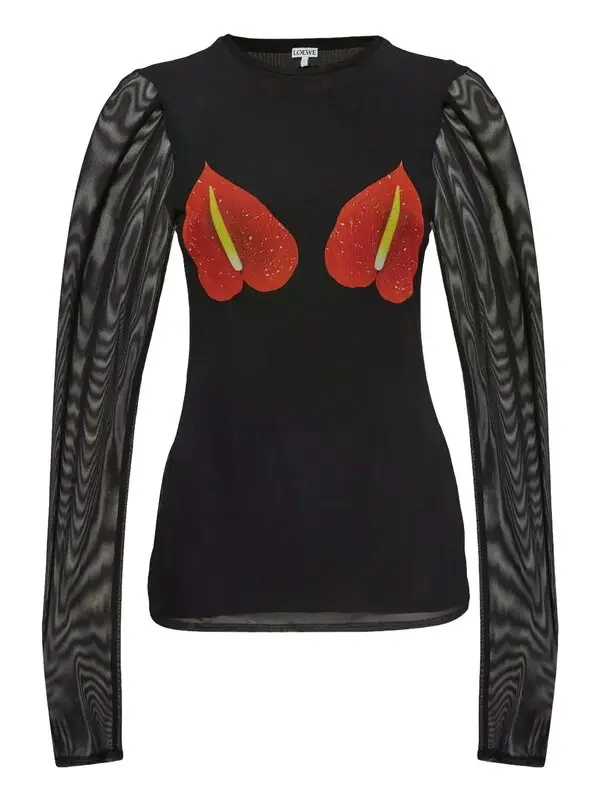 Loewe Anthurium-print Long-sleeve Top - Black