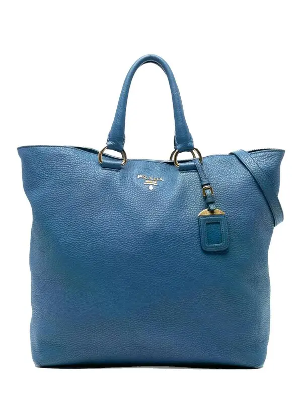 Prada Vitello Daino Open Convertible Tote Satchel - Blue