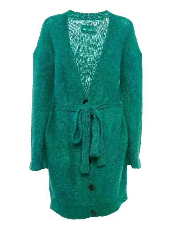Zadig&Voltaire Romy Belted Mohair Long Cardigan - Green