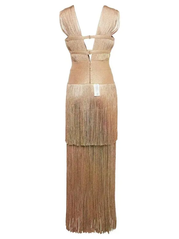 Herve Leger Fringed Lurex Dress - Gold