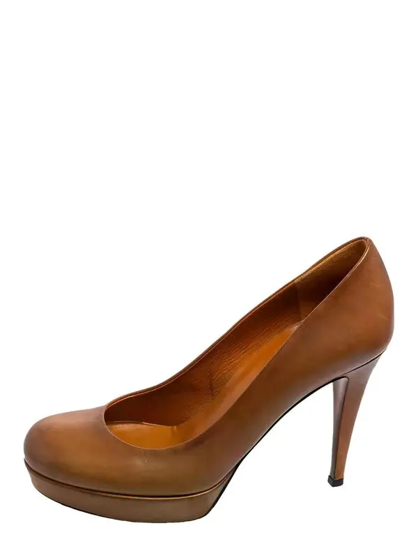 Gucci 115mm Leather Round-toe Pumps - Brown