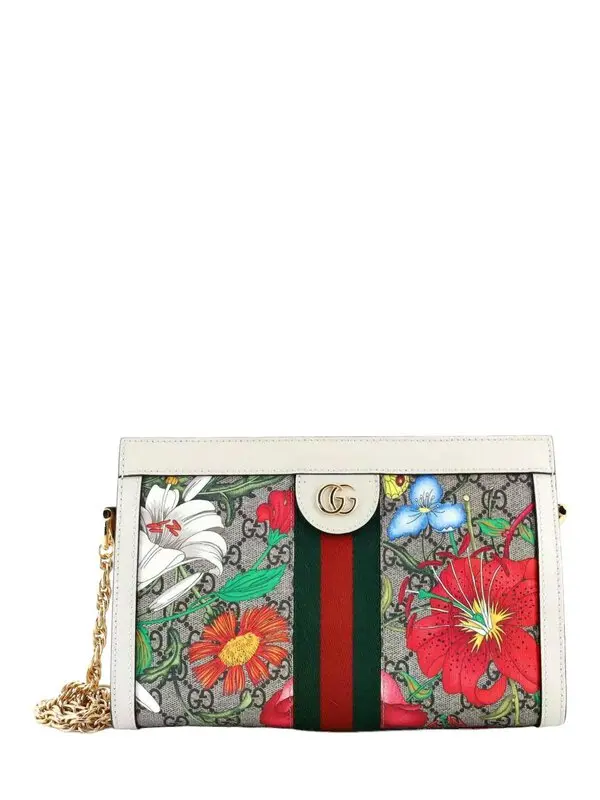 Gucci Ophidia Chain Shoulder Bag Flora Gg Coated Canvas - Neutrals