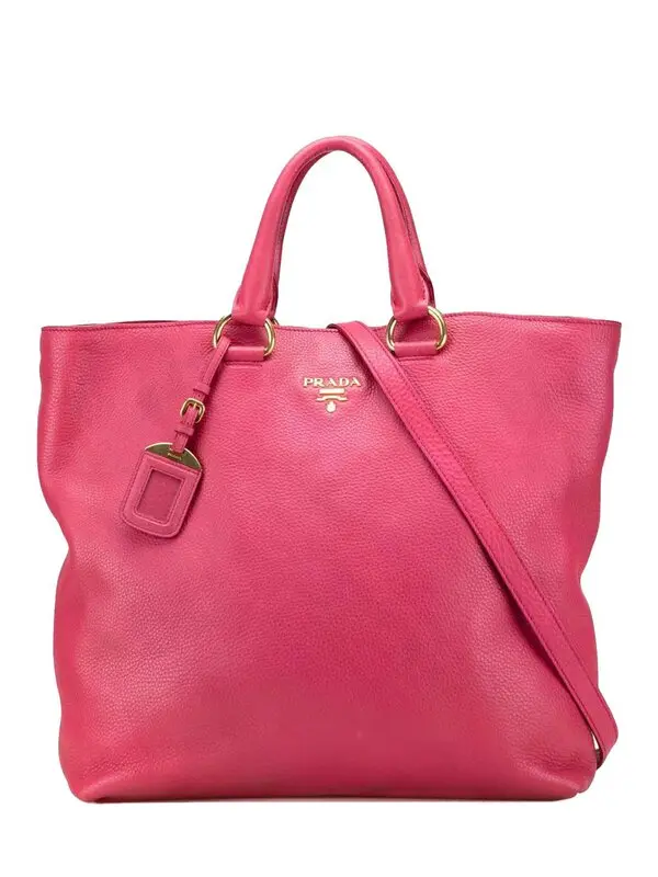 Prada Vitello Daino Open Convertible Tote Satchel - Pink