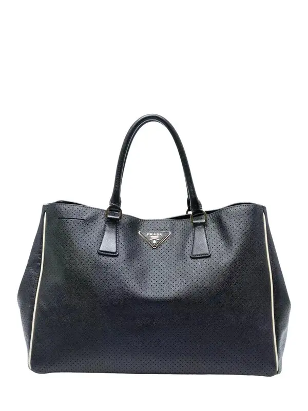 Prada Large Perforated Saffiano Lux Galleria Tote Bag - Black