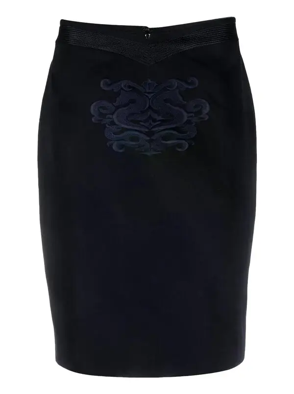 Gianfranco Ferre 1990s Embroidered Pencil Skirt - Blue