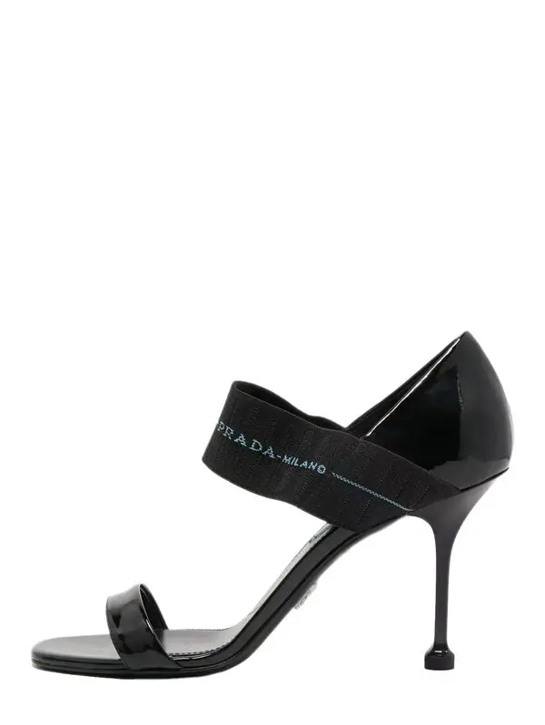 Prada 95mm Patent Leather Elastic-strap Sandals - Black