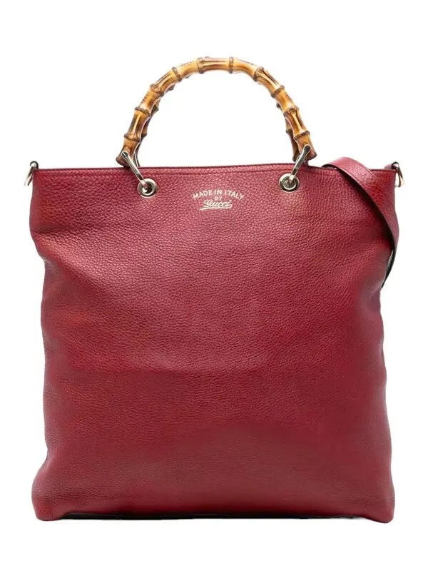 Gucci Leather Bamboo Shopper Tote Satchel - Red