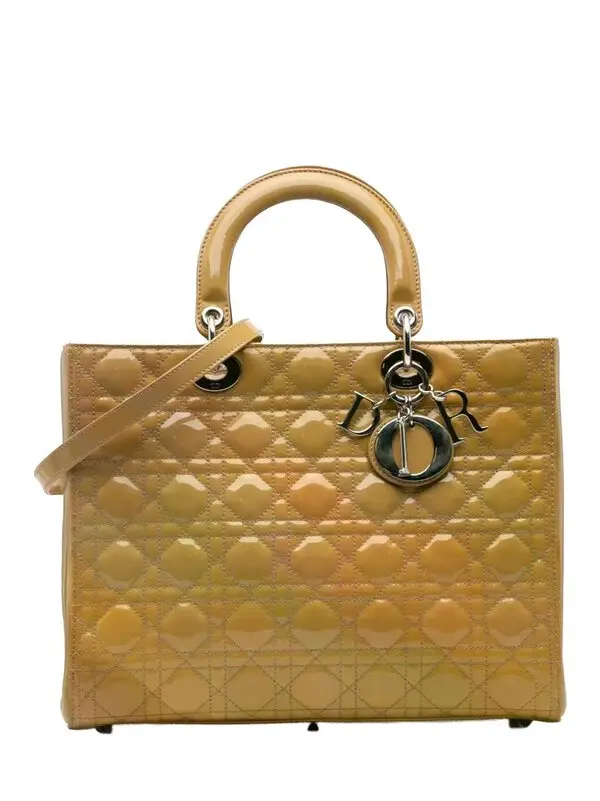 Dior Pre-owned 2012 Large Patent Cannage Lady Satchel - Yellow
