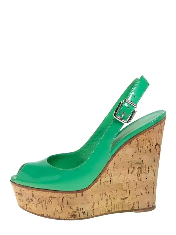 GIANVITO ROSSI Patent Leather Wedge Sandals - Green