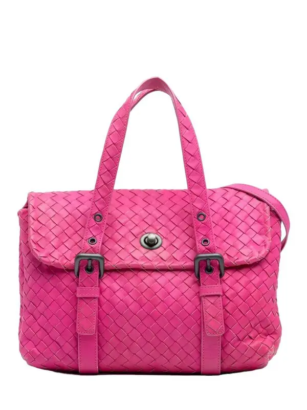Bottega Veneta Nappa Intrecciato Flap Satchel - Pink