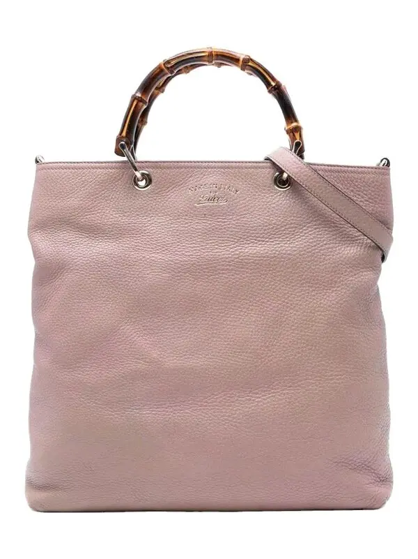 Gucci Tall Leather Bamboo Shopper Tote Satchel - Pink