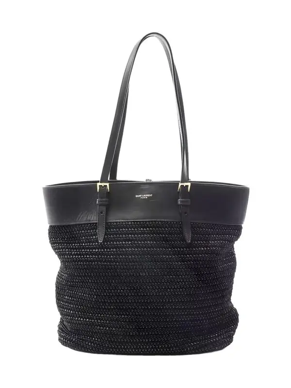 Saint Laurent 2000s Straw And Leather Shoulder Bag - Black