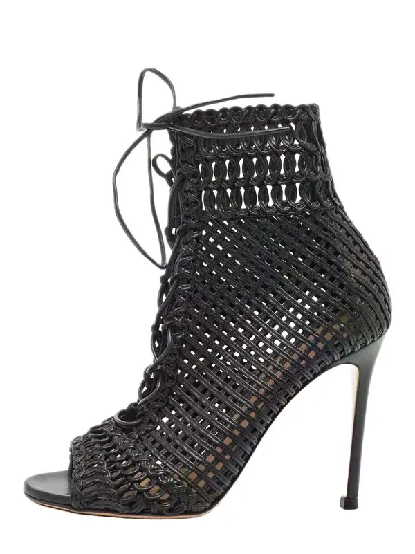 GIANVITO ROSSI Woven Leather Lace-up Sandals - Black
