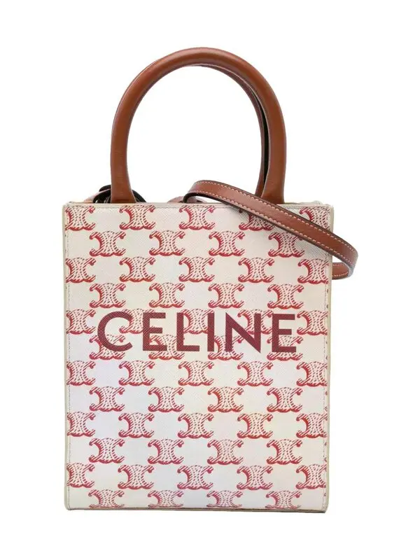 Celine 2021 Mini Triomphe Coated Canvas Vertical Cabas Satchel - White