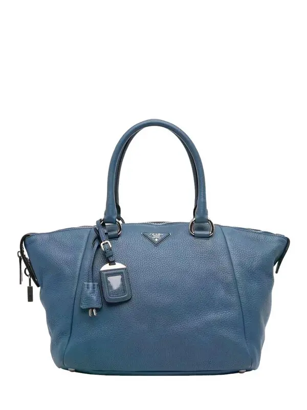 Prada Vitello Daino Double Handle Satchel - Blue