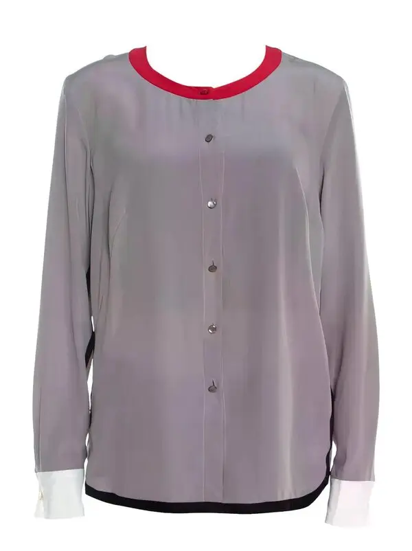 Escada Contrasting-trim Button-up Blouse - Grey
